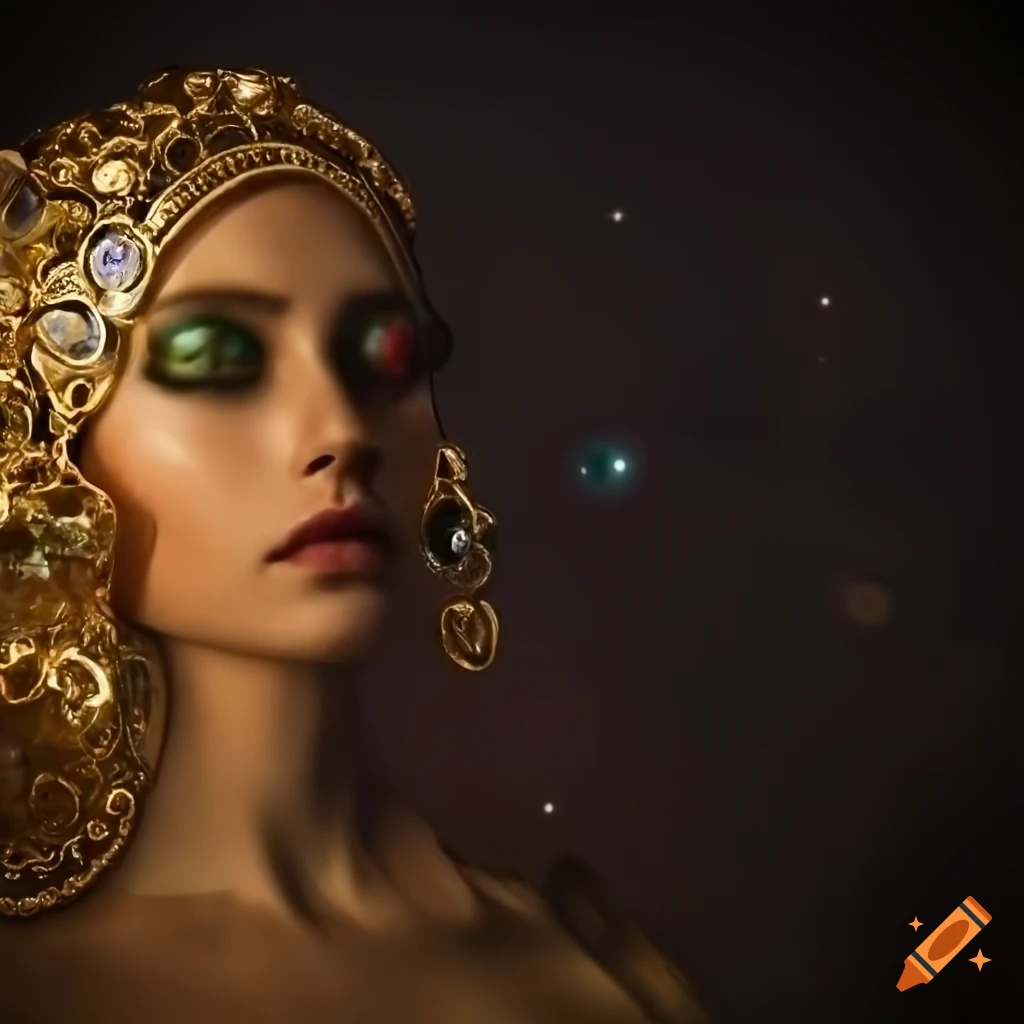 Ethereal sci-fi world inspired by greek mythology with polished gems ...
