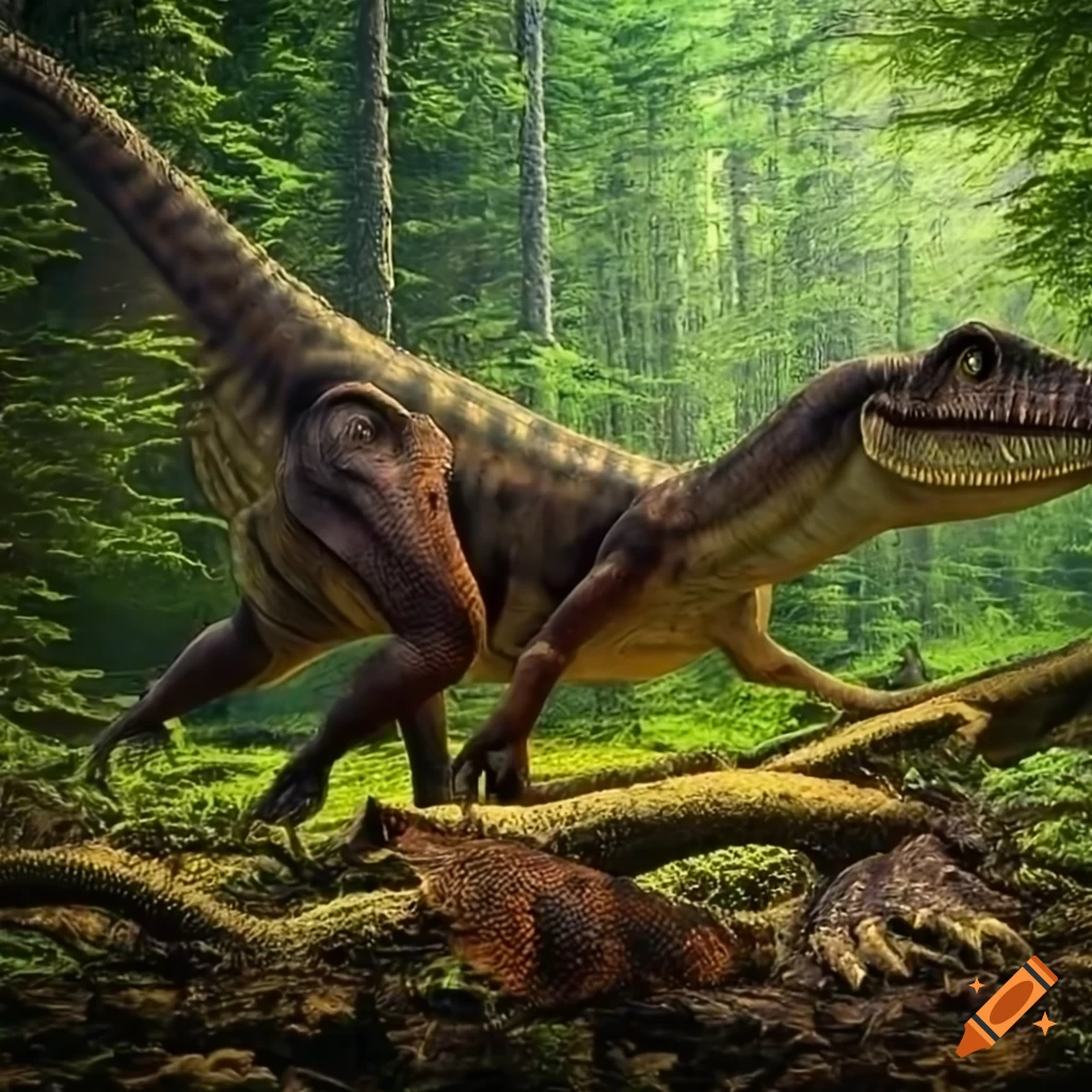 Iguanodon dinosaurs in a forest clearing with detailed skin texture and ...