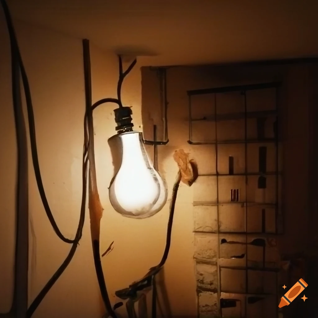 Makeshift bombproof basement room with flickering overhead light on Craiyon
