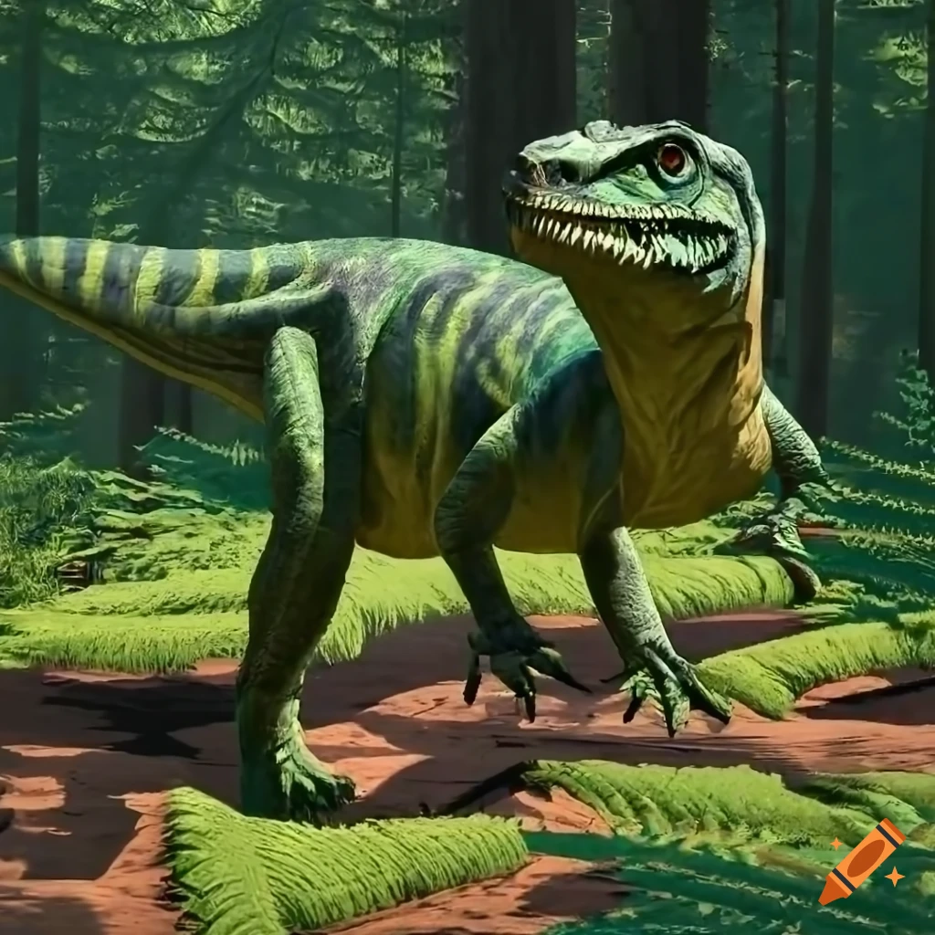 Iguanodon dinosaurs with intricate color patterns walking through a ...