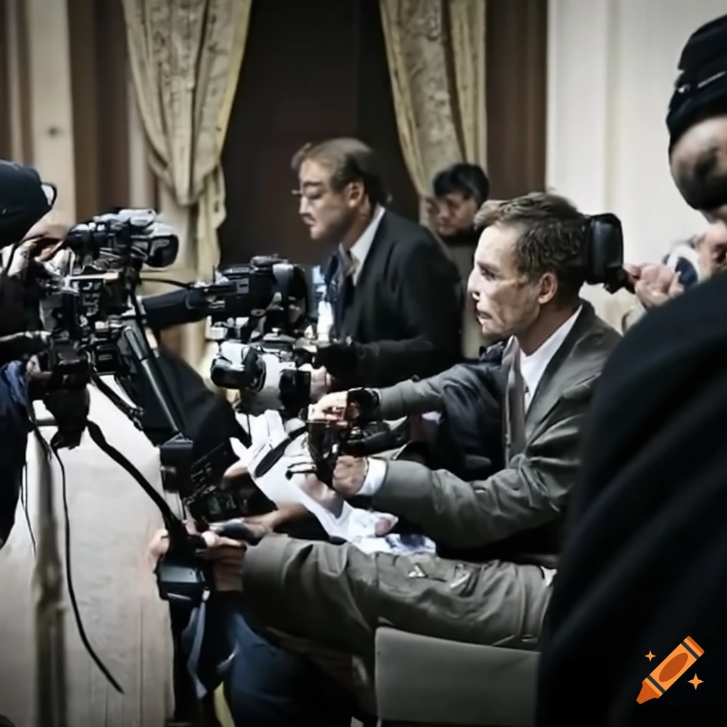 Investigative journalists in a government office reporting on ...