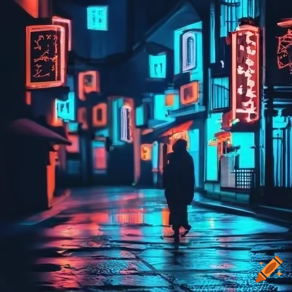 Kyoto with abstract neon lights on Craiyon