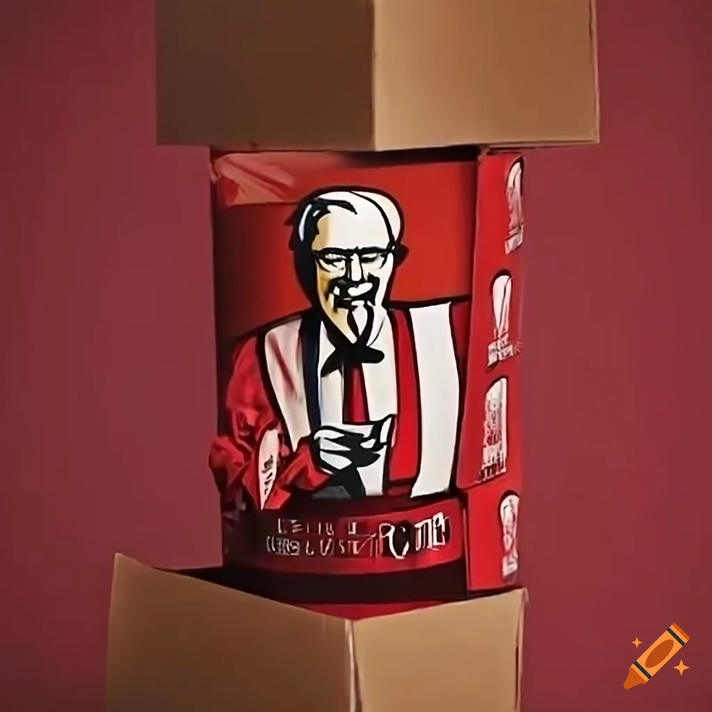 KFC chicken with iconic sauces on box cover on Craiyon