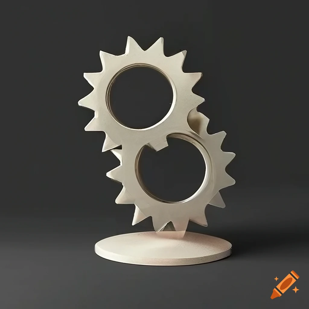 Modern abstract gear-shaped trophy with stylized design on metal base ...