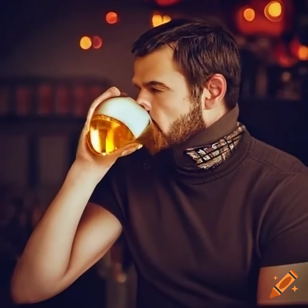Tomas plekanec in a turtleneck enjoying a cold beer on Craiyon