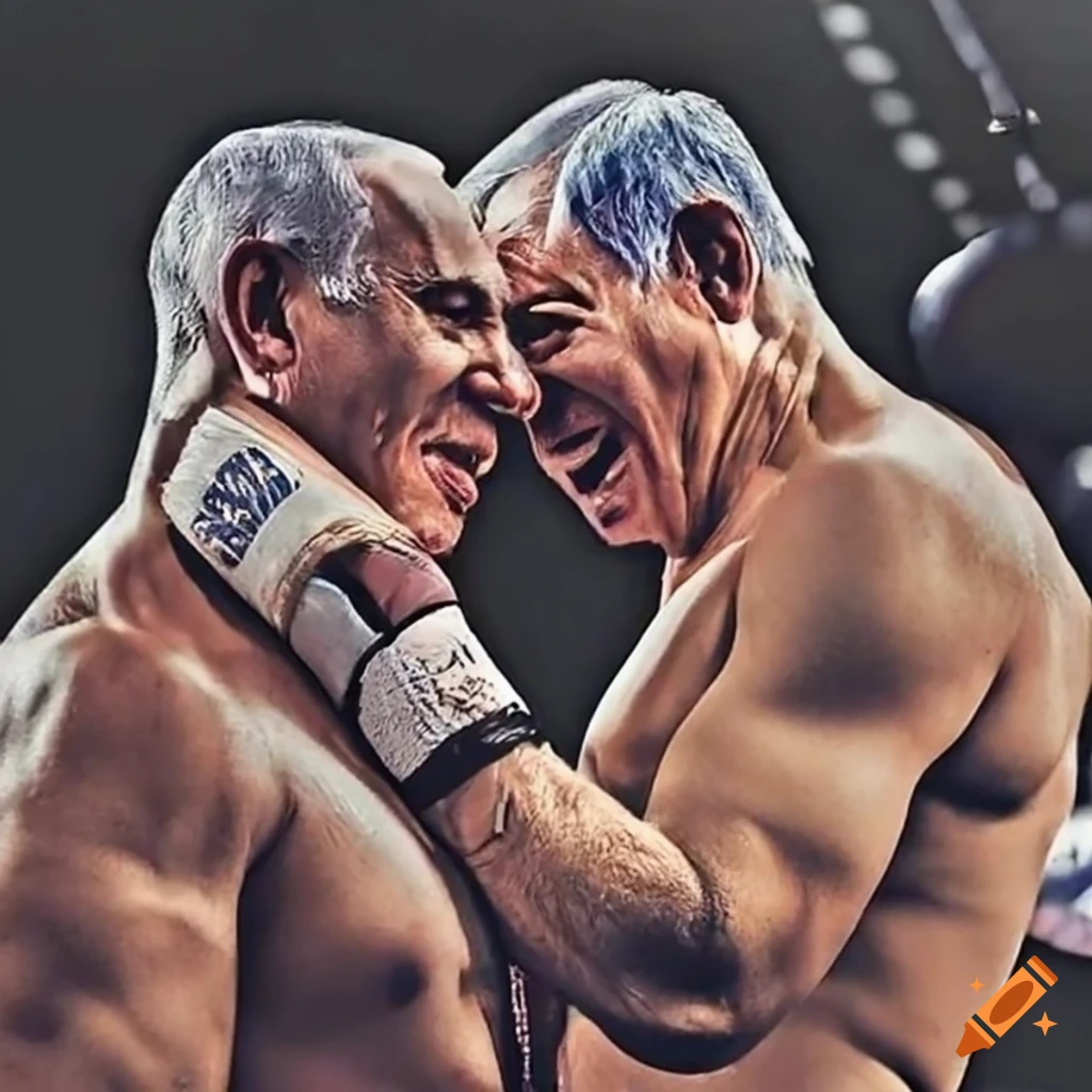 Politician benjamin netanyahu training for a boxing match on Craiyon