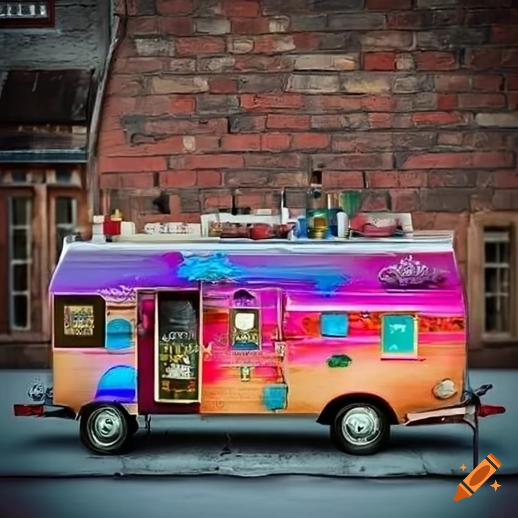 Personalized caravan bar with colorful rum bottle designs on Craiyon