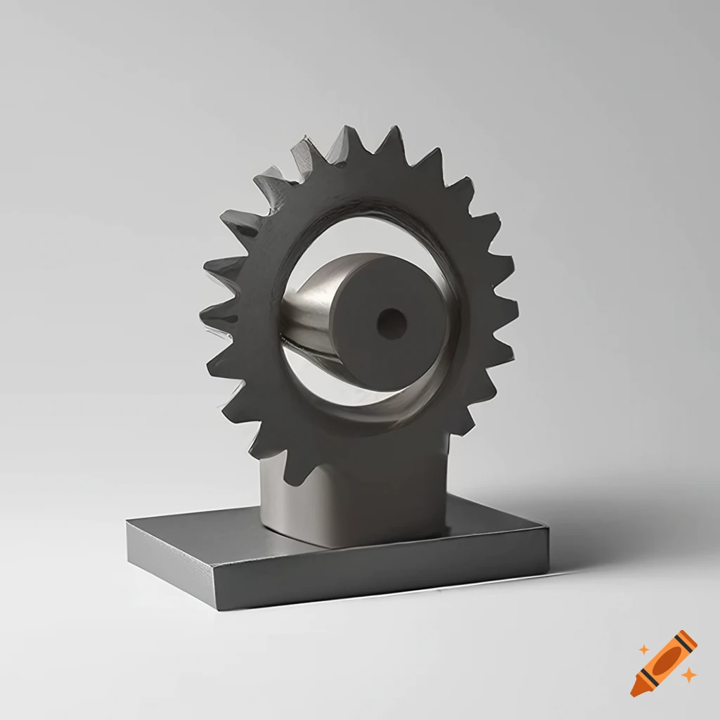 Modern abstract gear-shaped trophy with stylized design on metal base ...