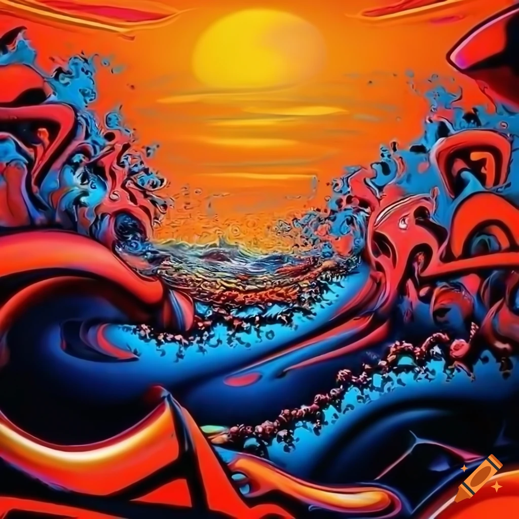 Abstract art with coral reef, graffiti, and backlit monolith in 4k ...