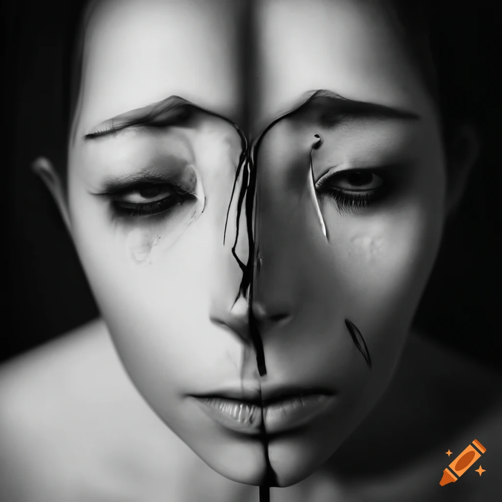 Distorted surreal human body in black and white photography on Craiyon