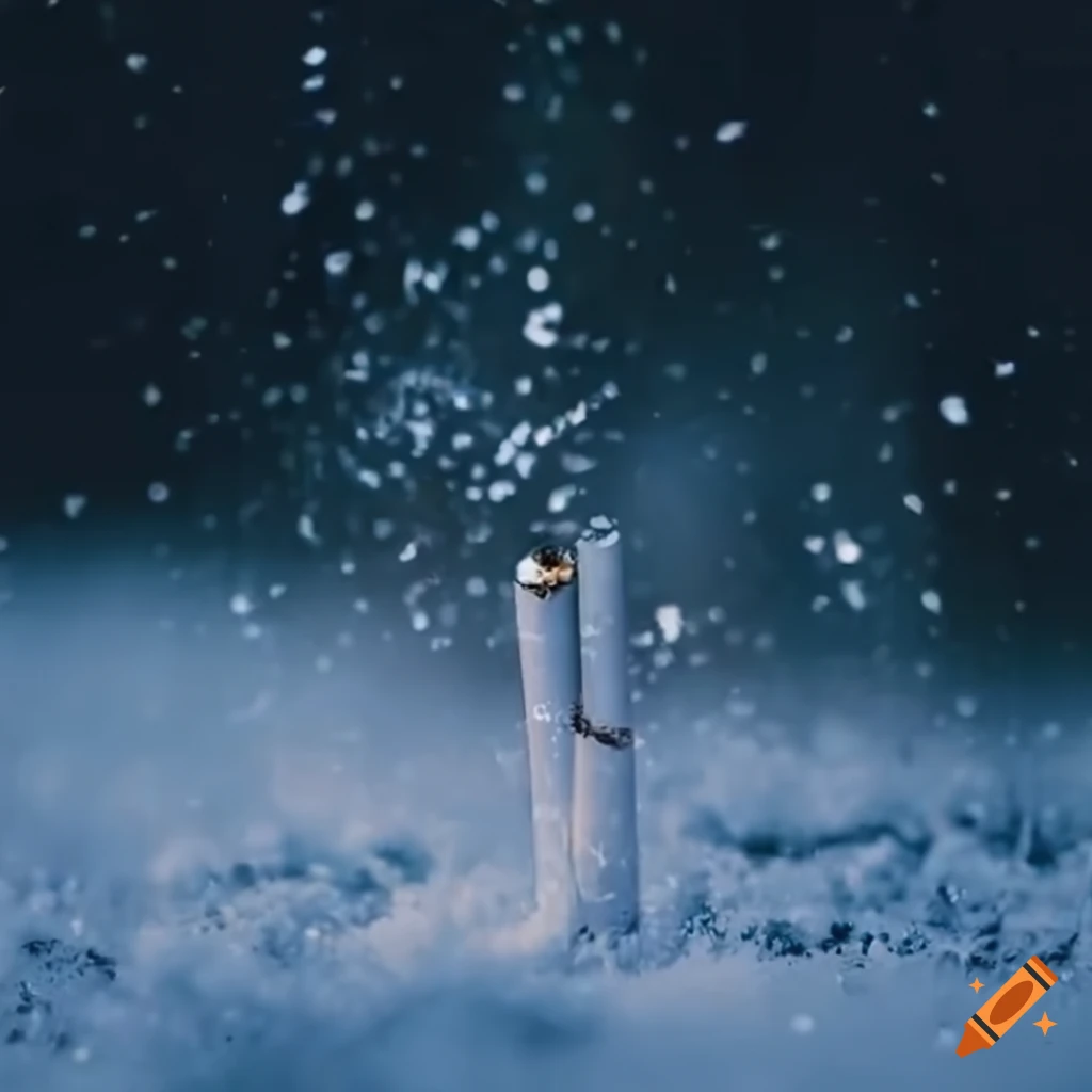 Cigarette in snow with dark grainy texture on Craiyon
