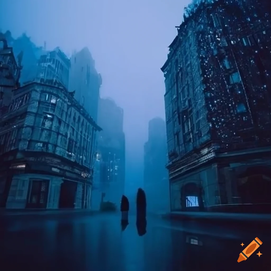 Ethereal building in mystical fog with starry lights on Craiyon