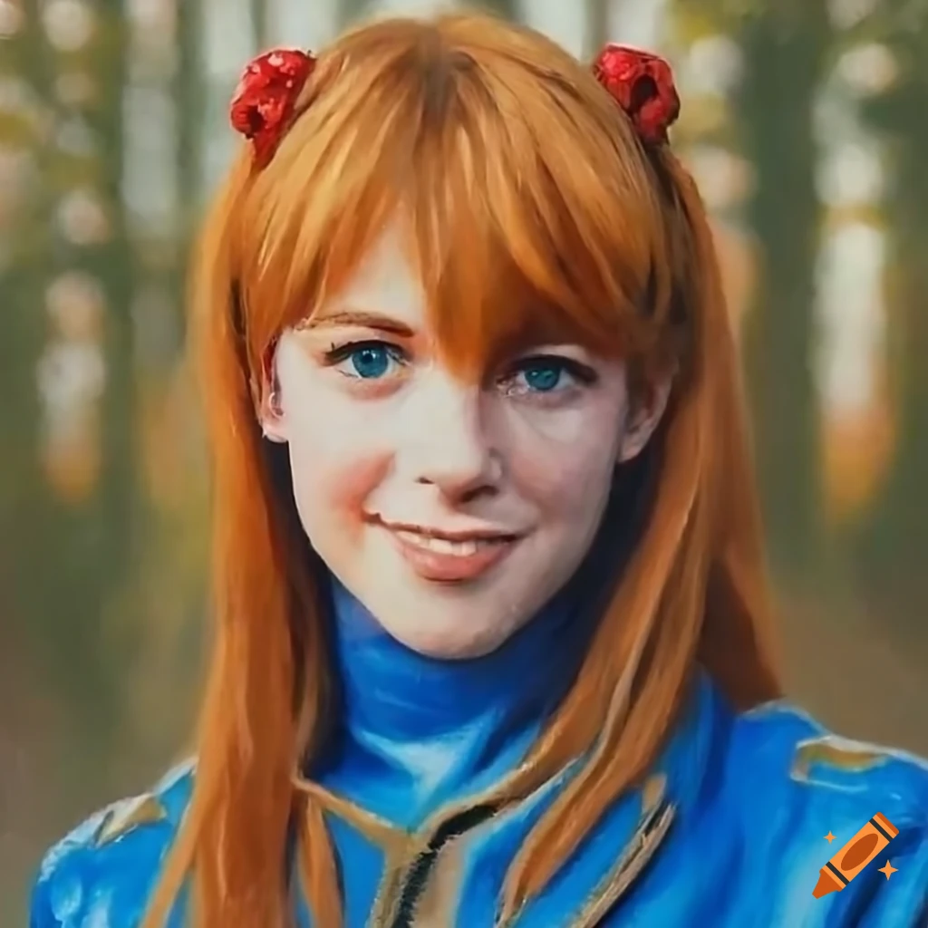 Fallout 4 style cute smiling retro French actress in blue vault-suit in ...