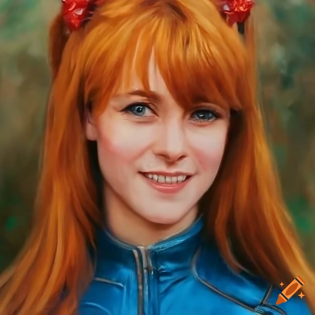 Photorealistic portrait of asuka langley in a retro vault suit in a ...