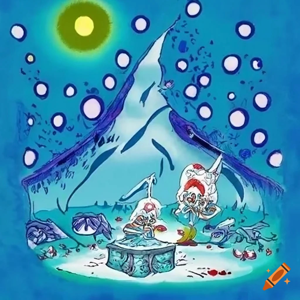 Inuit folk art drawing of gnomes mining a glowing relic from Pandora's ...