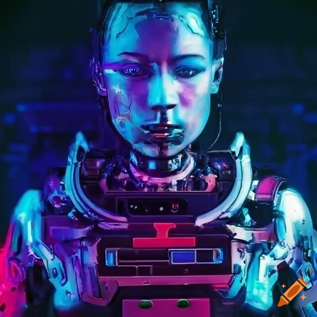 Cyberpunk portrait of a futuristic cyborg with Nintendo NES on face on ...