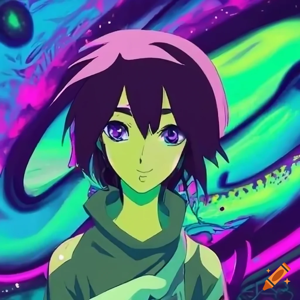 Awoken word in anime psychedelic style with beautiful colors on Craiyon
