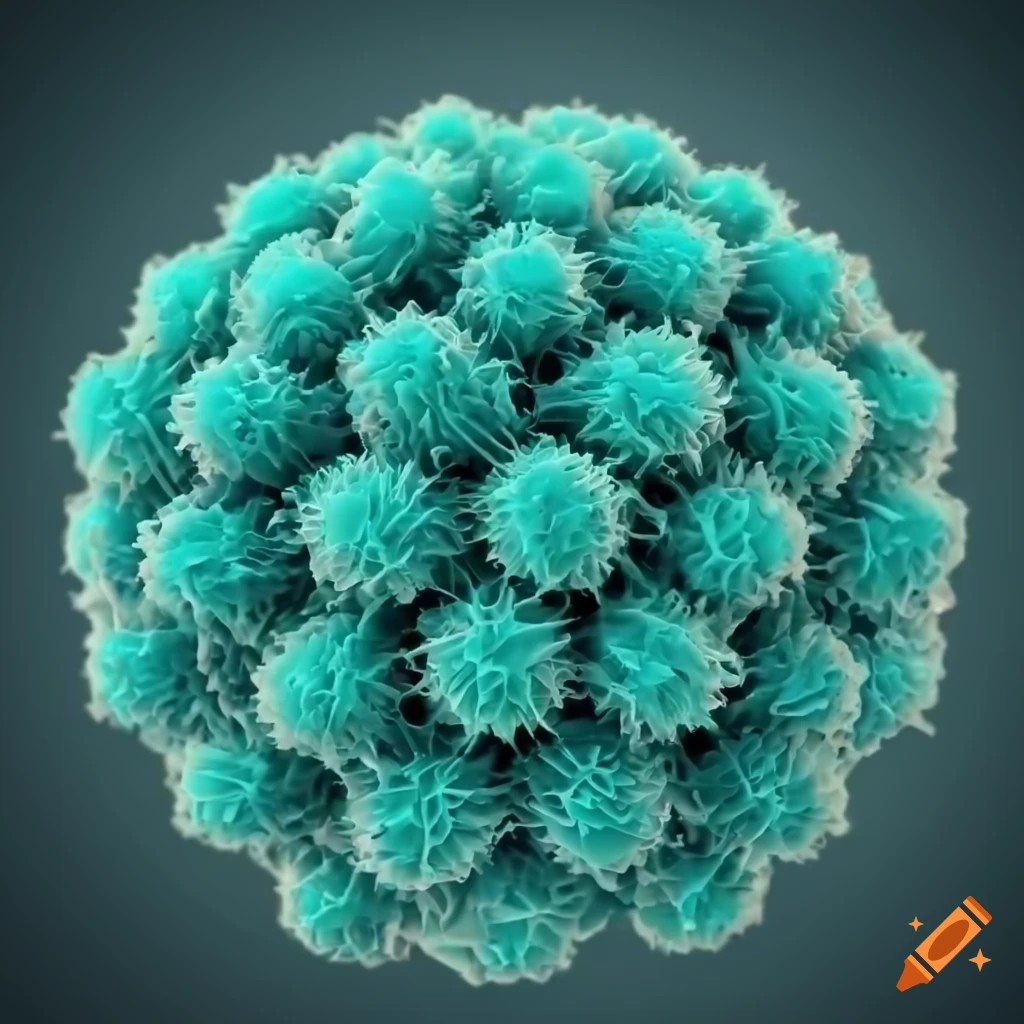 3d organoid cluster in electron microscopy style with turquoise cells ...