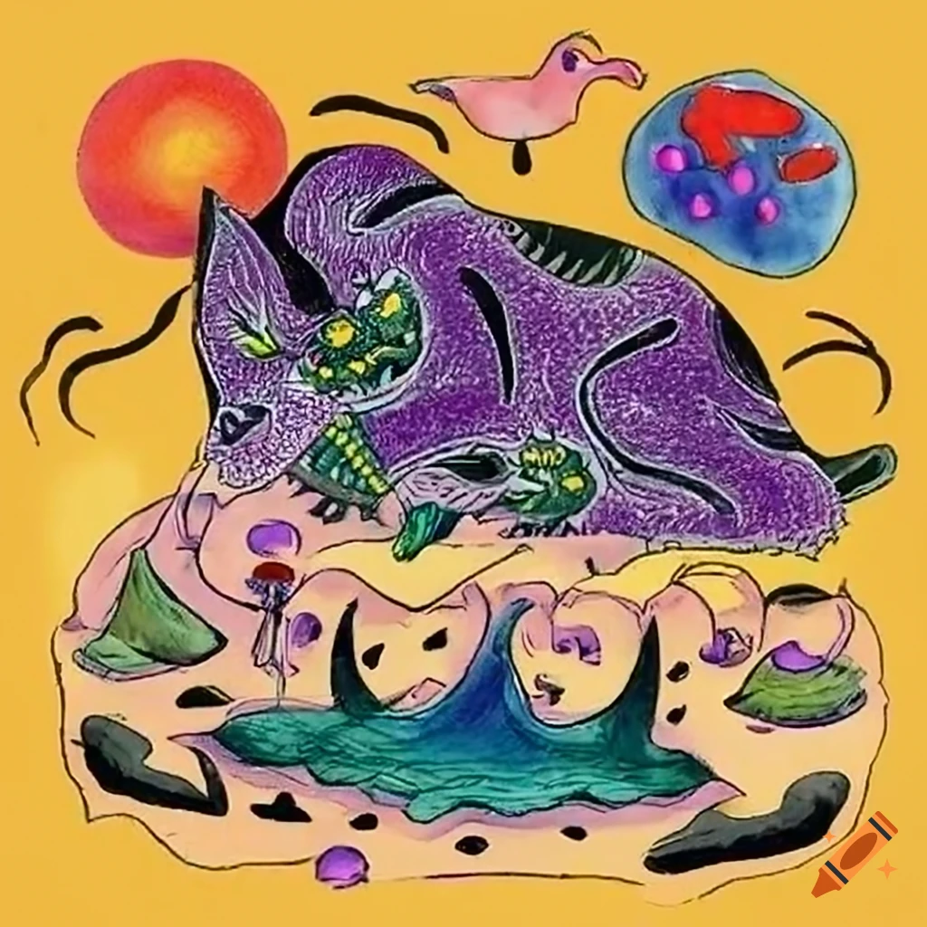 Inuit folk art drawing of gnomes mining a glowing relic from pandora's ...