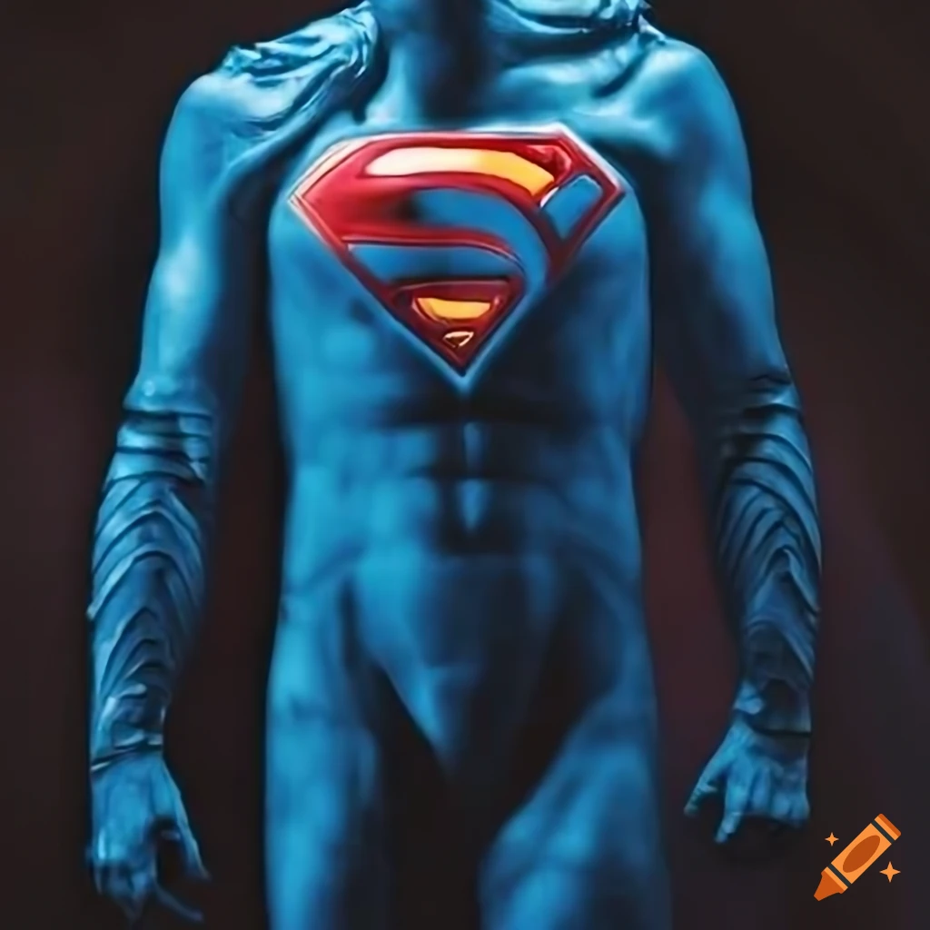 Superman in a unique h.r. giger-inspired blue biomechanical suit on Craiyon