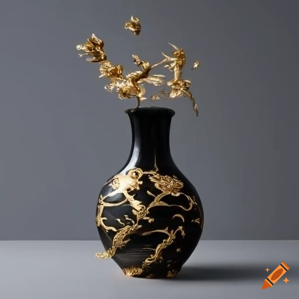 Luxurious black and gold vase with intricate motifs including Baroque ...