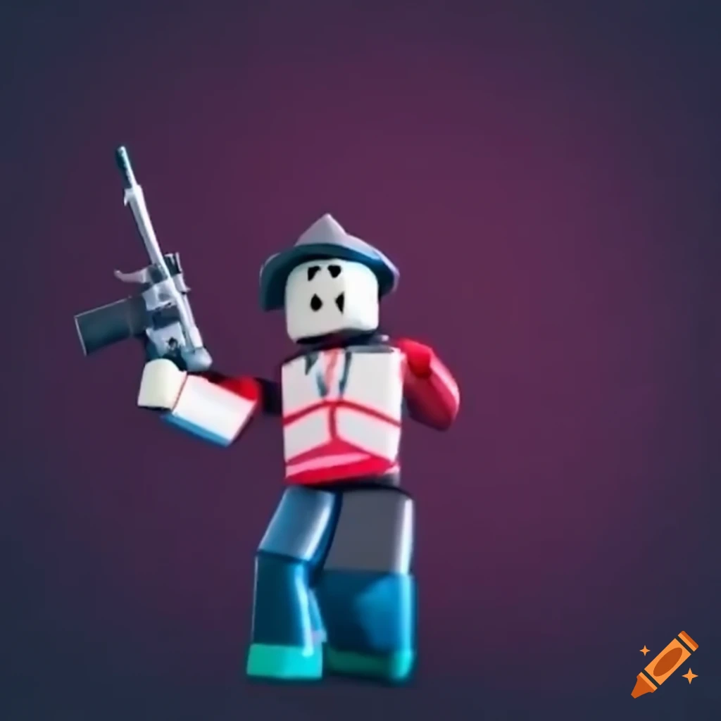 Animated Roblox character in a thrilling gunfight scene on Craiyon