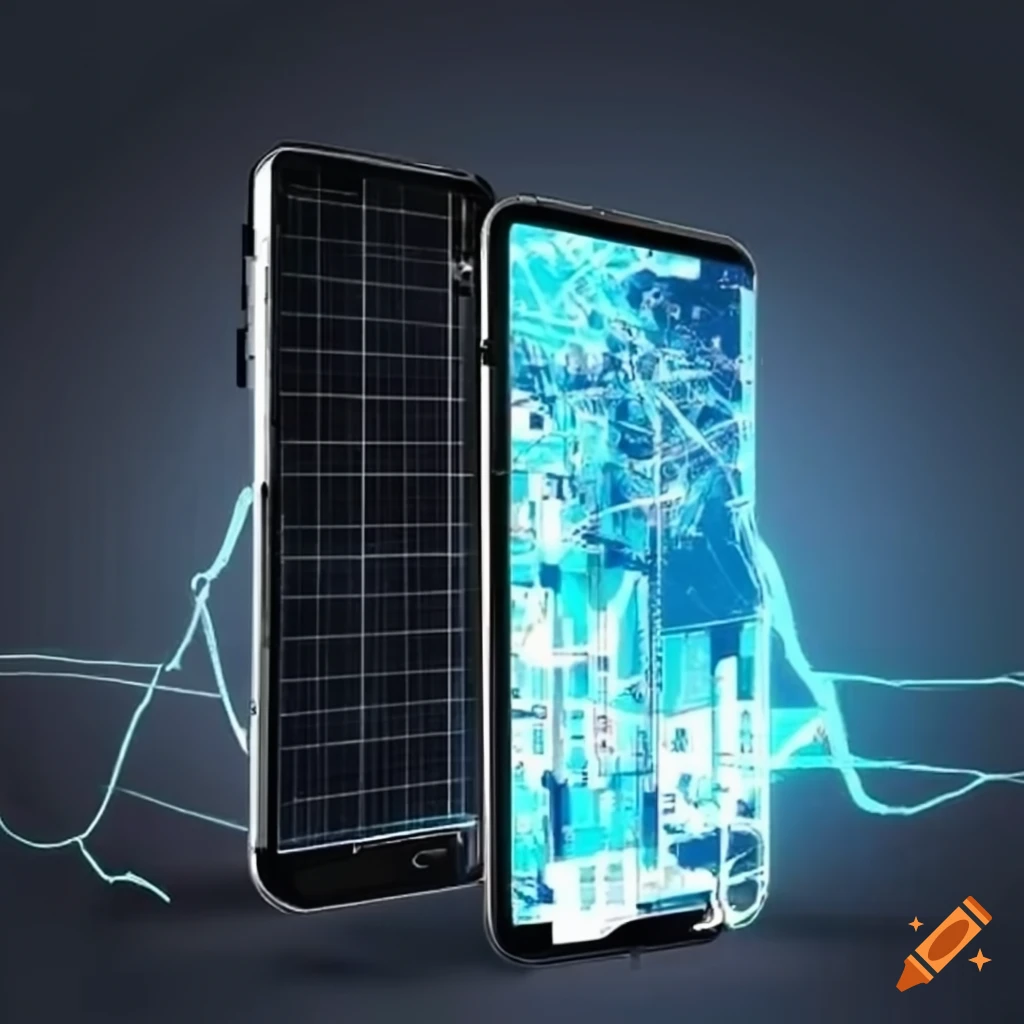 Smartphone with solar panel back diagram on Craiyon