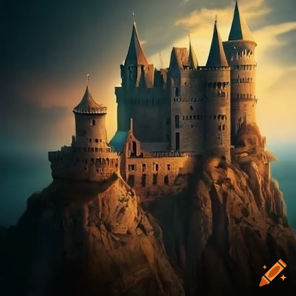 Castle perched on a cliff edge on Craiyon