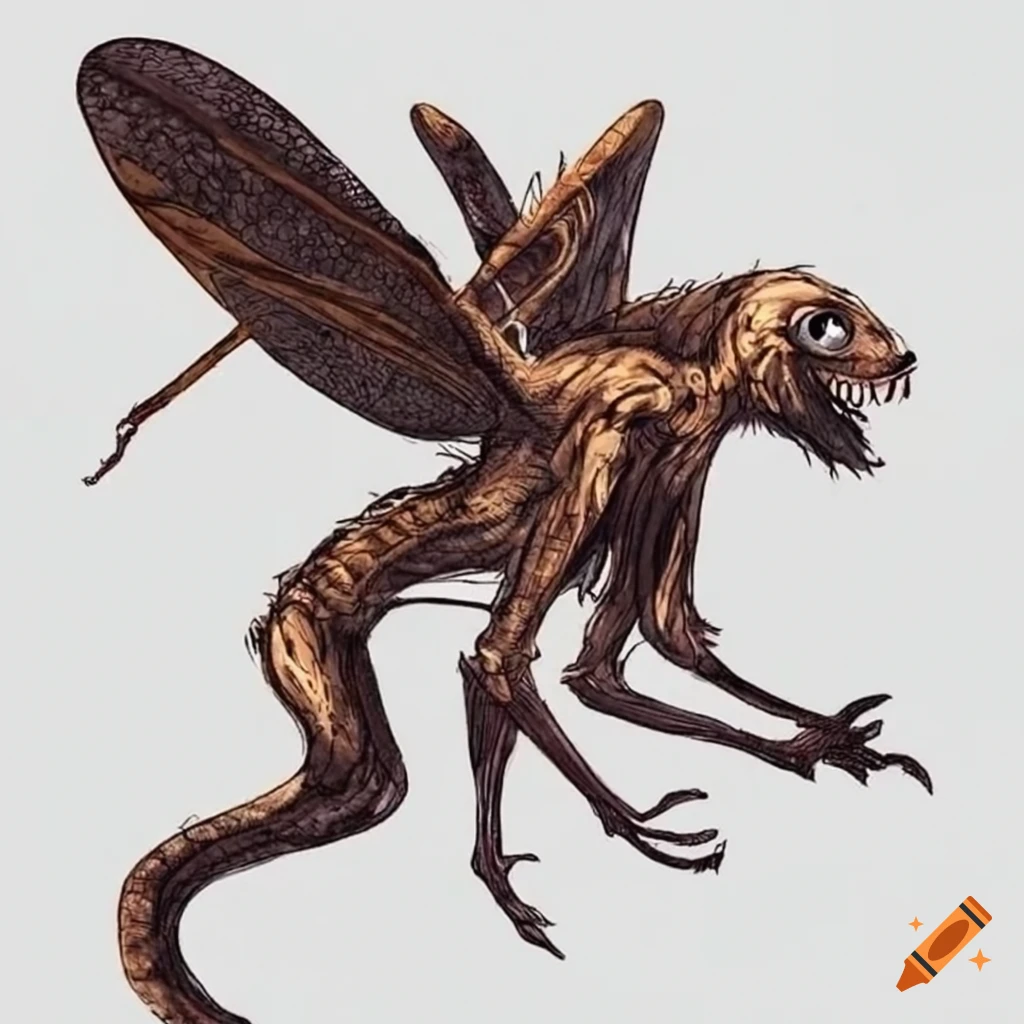 Monstrous mythological creature combining a dragonfly and a fly on Craiyon