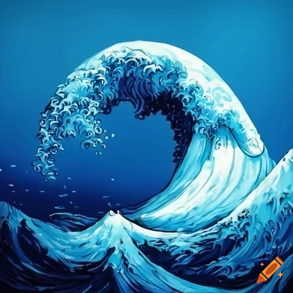 Beautiful japanese blue ocean wave on Craiyon