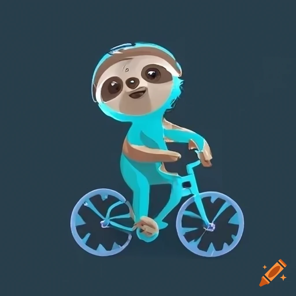 Sloth riding a bike with blue shades in a team logo theme on Craiyon