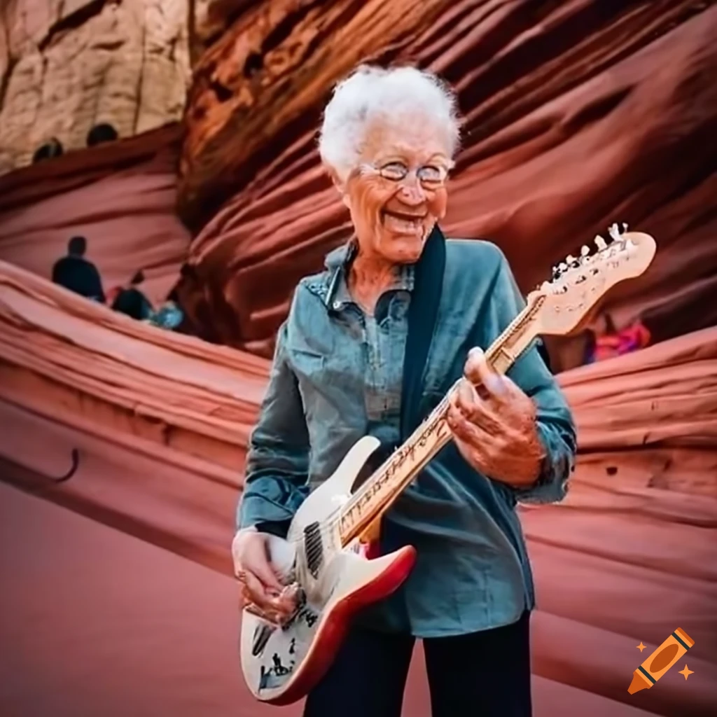 Seniors performing rock and roll at Red Rocks Amphitheatre on Craiyon