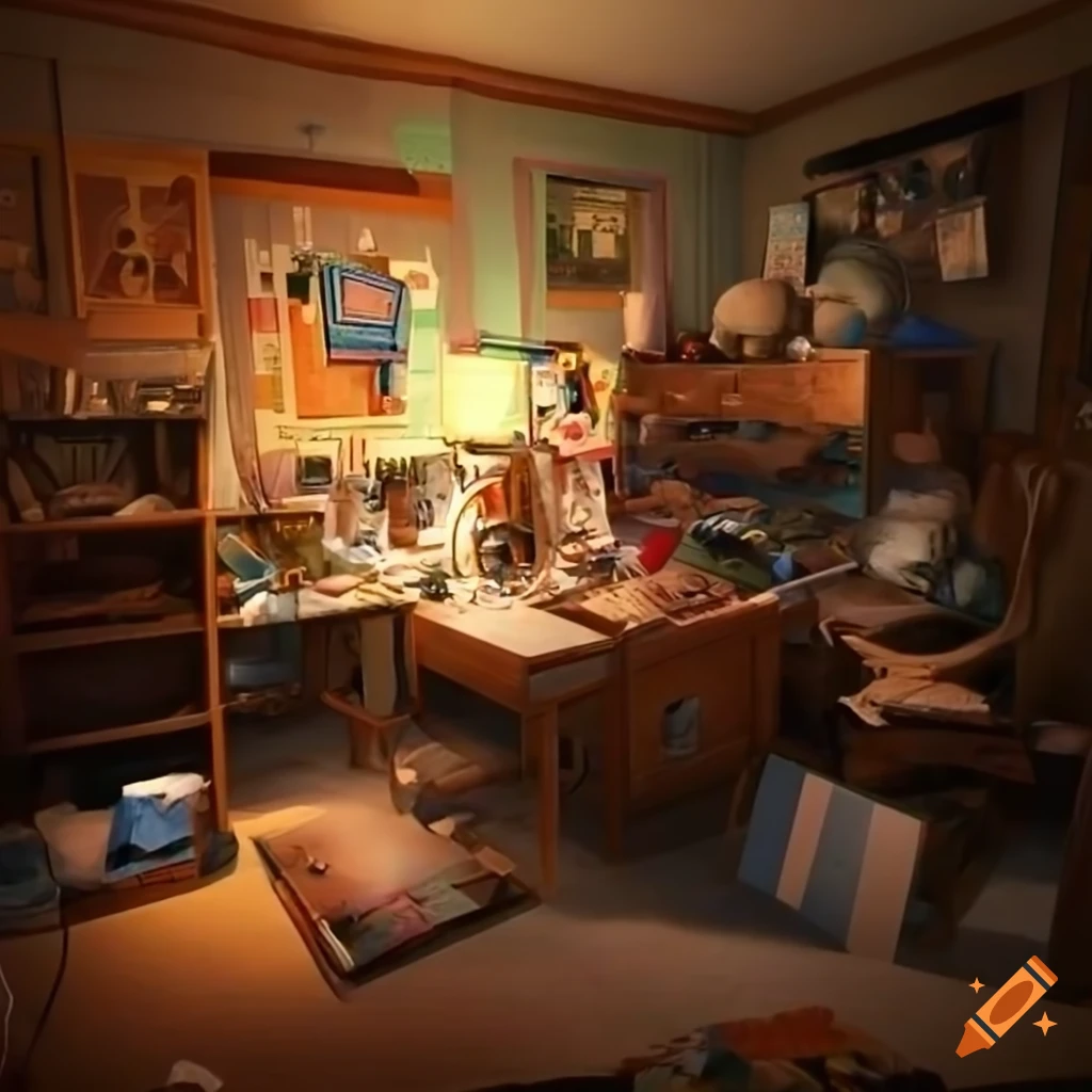 Messy room game with hidden brain, rocketship, lamp, and atom lamp on ...