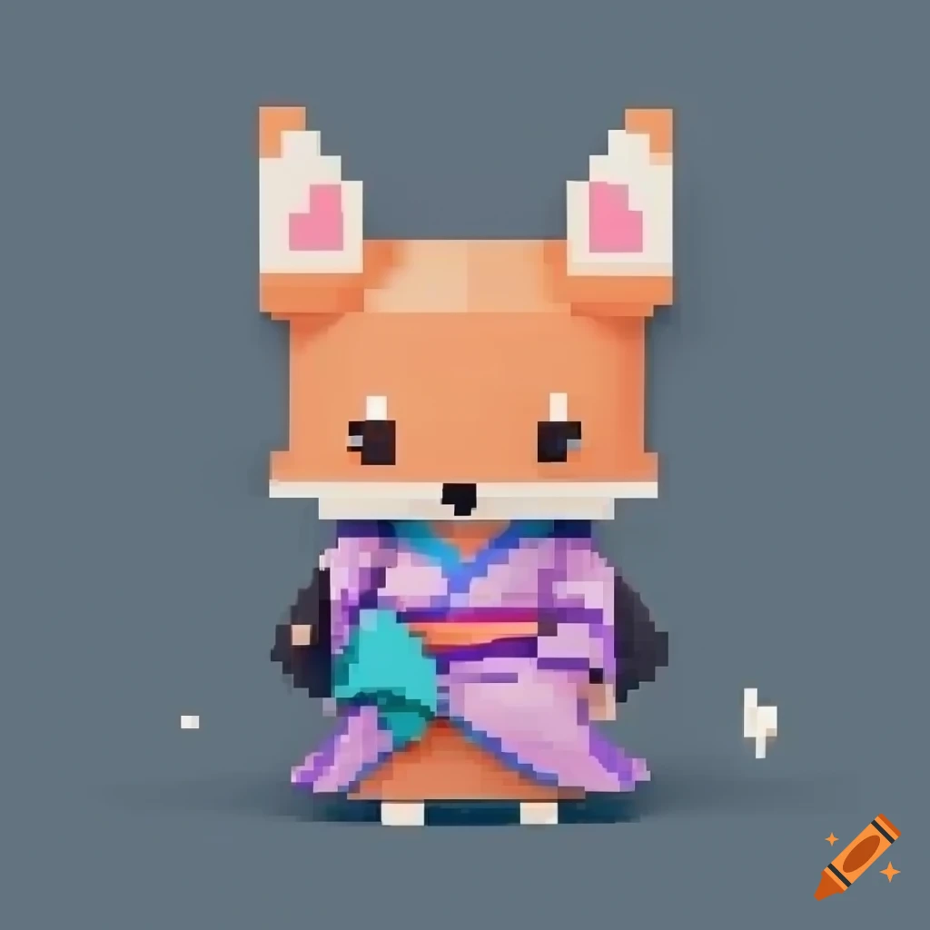 Pixel fox head in kimono design on Craiyon