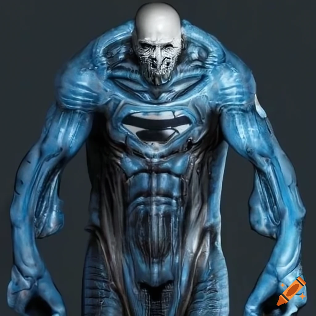 Superman in a unique blue suit design with biomechanical elements on ...
