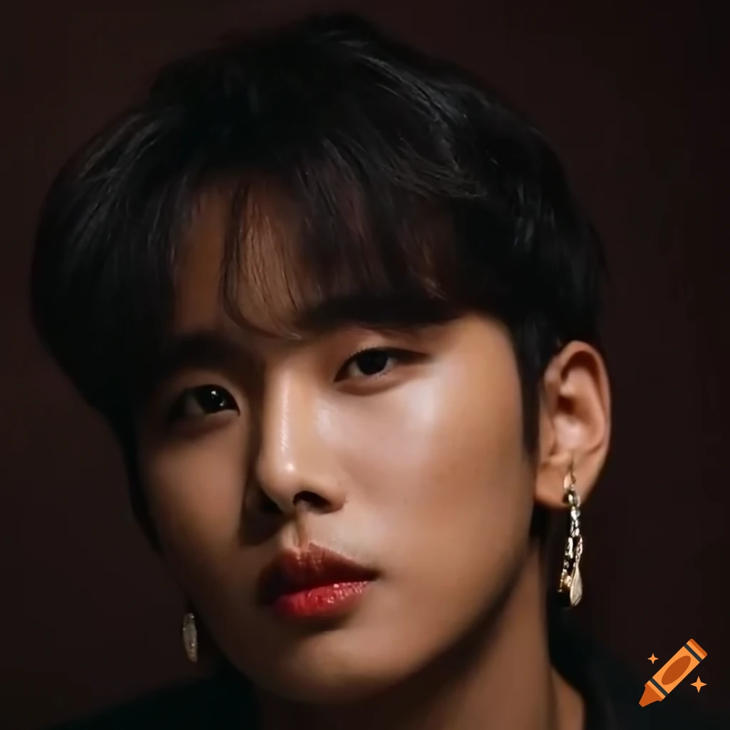 Close-up of a kpop singer with modern hairstyle and fashion outfit on ...