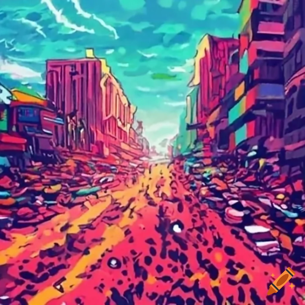 Pack of dogs fighting in a dystopian future perspective by Katsuhiro ...
