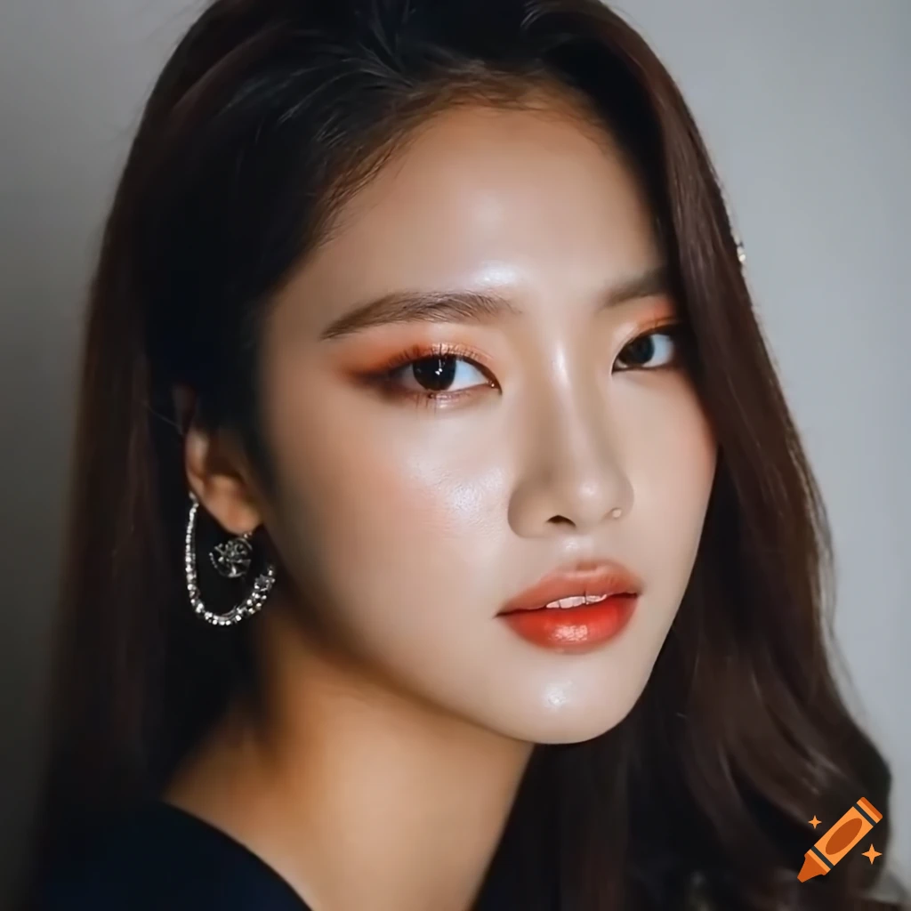 Close up of a modern kpop singer with trendy hairstyle and fashion on ...