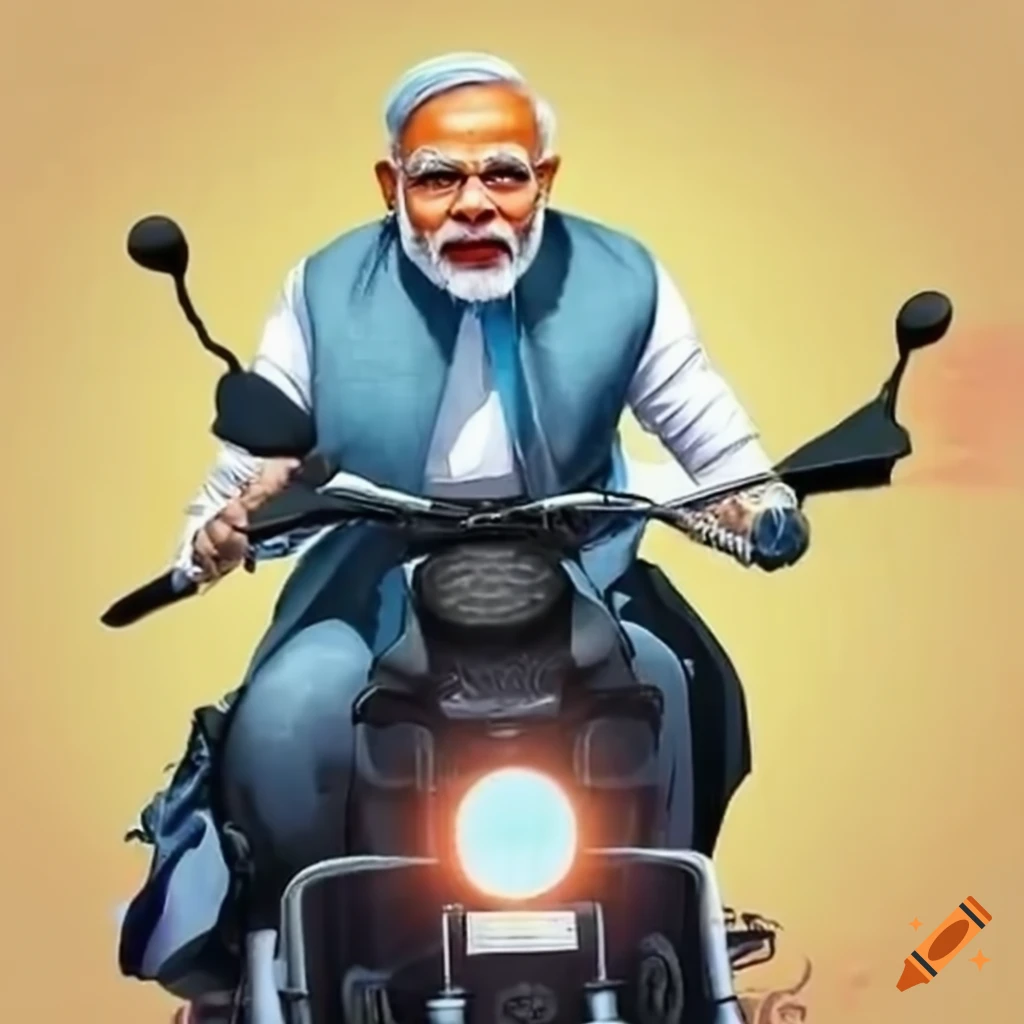 Narendra Modi and Mamta Banerjee riding a bike together on Craiyon