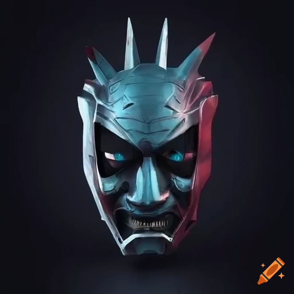 Futuristic metallic oni mask with sharp angles on Craiyon