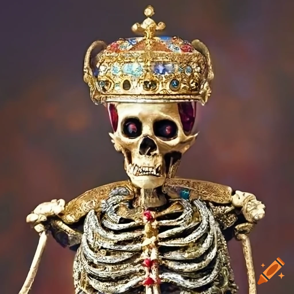 Bejewelled skeleton of St. Valentinus in prayer with royal crown and ...