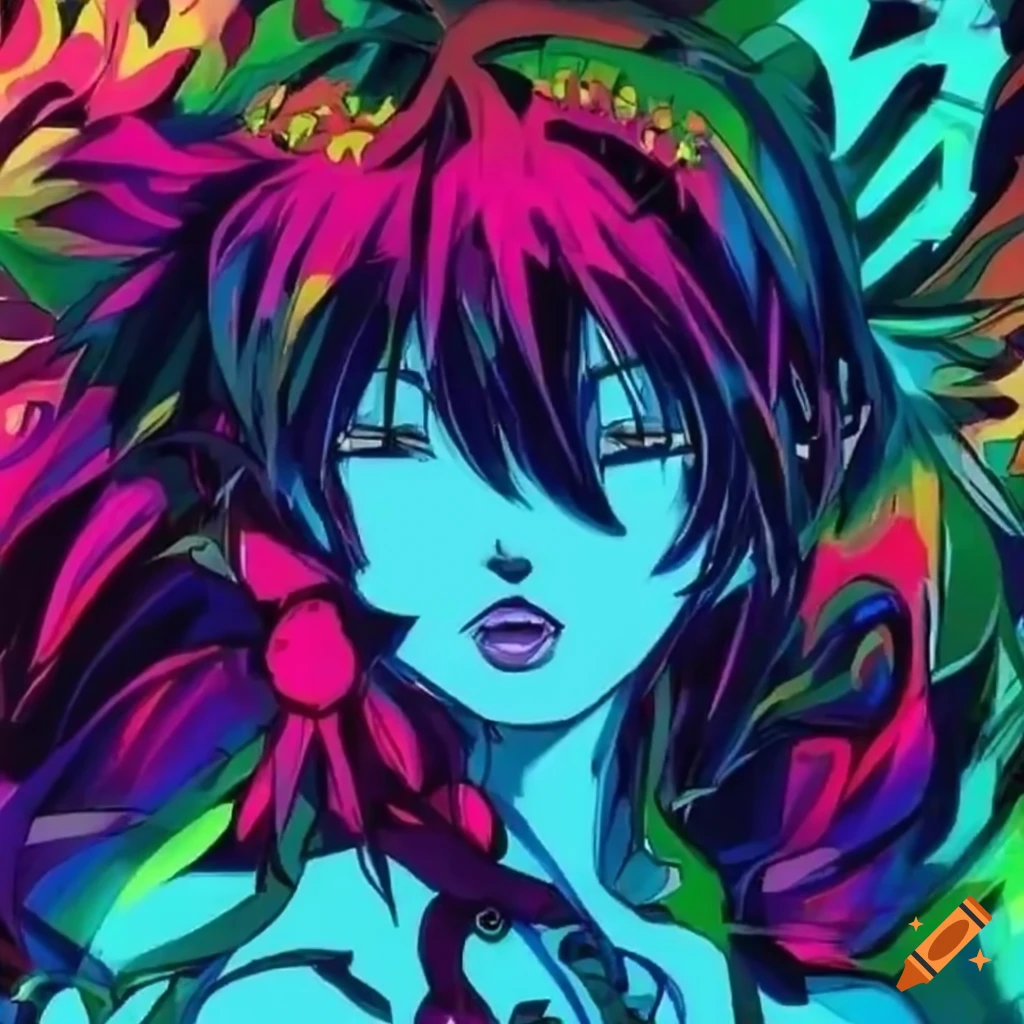 Awoken word in anime psychedelic style with beautiful colors on Craiyon