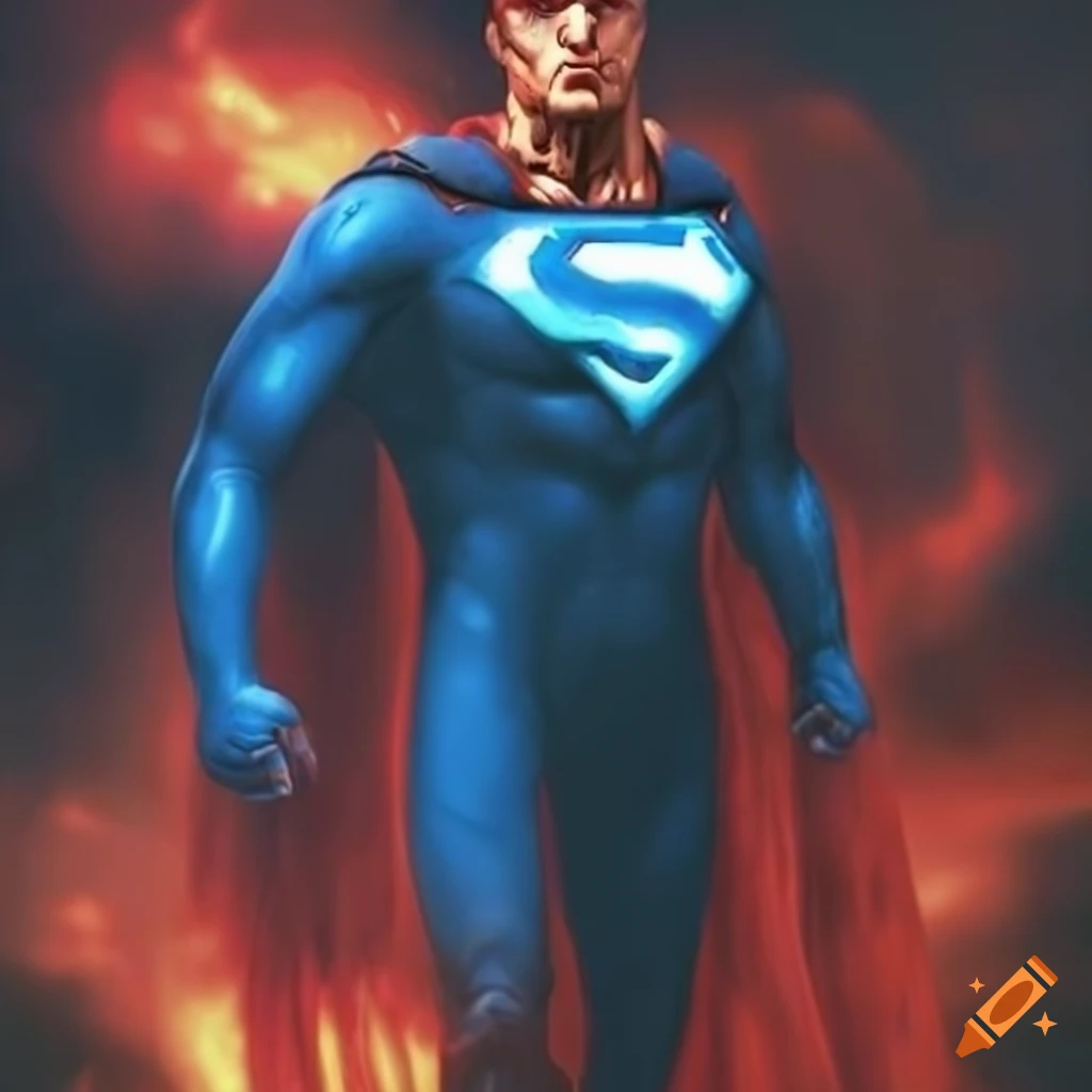 H.r. giger-inspired design of a futuristic superman with electrifying blue suit on Craiyon