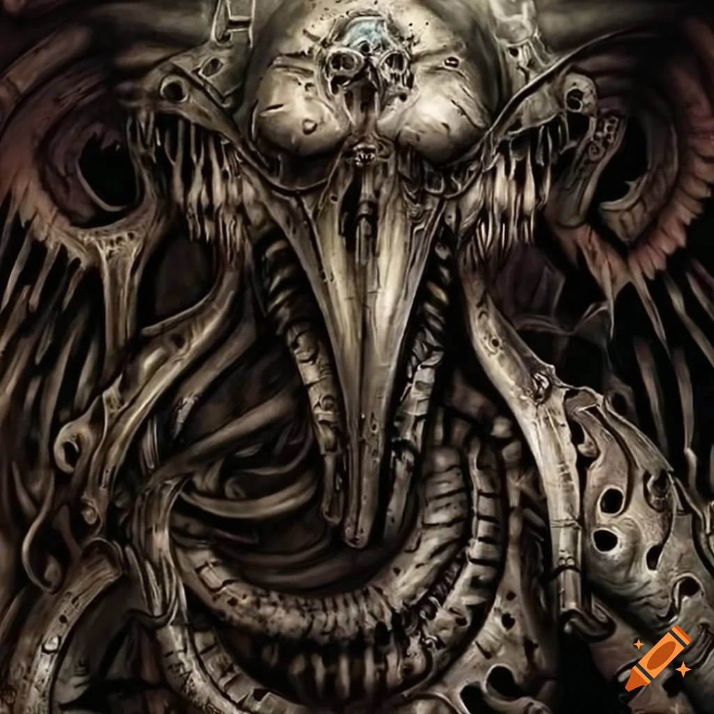 Biomechanical plague angel artwork by giger on Craiyon