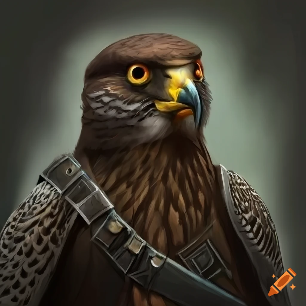 Detailed digital art portrait of an anthropomorphic falcon warrior in ...