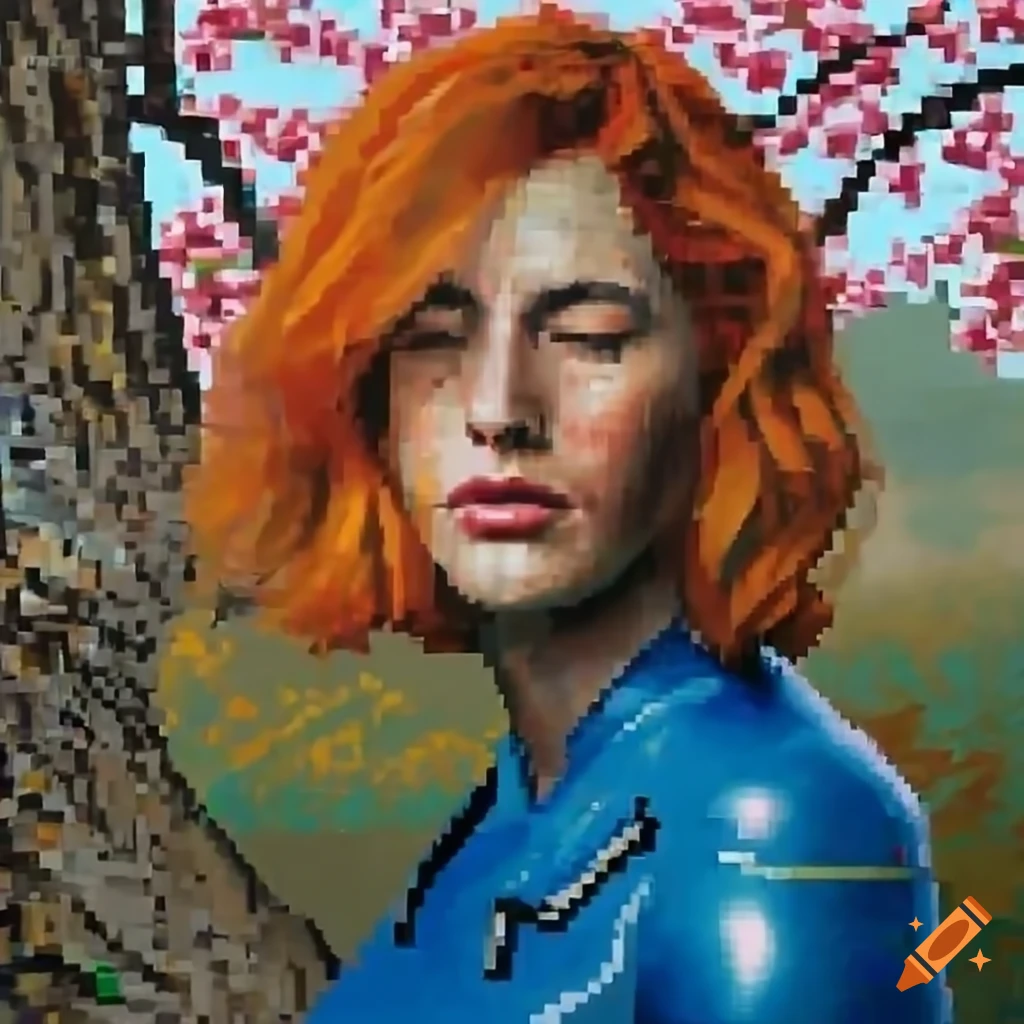 Realistic pixel art portrait of actress in blue vault-suit sleeping ...
