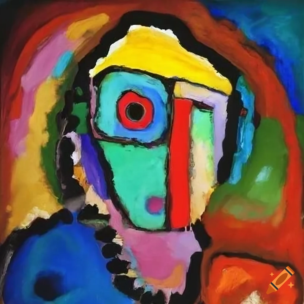 Colorful painting of a dejected man carrying a box in a doorway on Craiyon