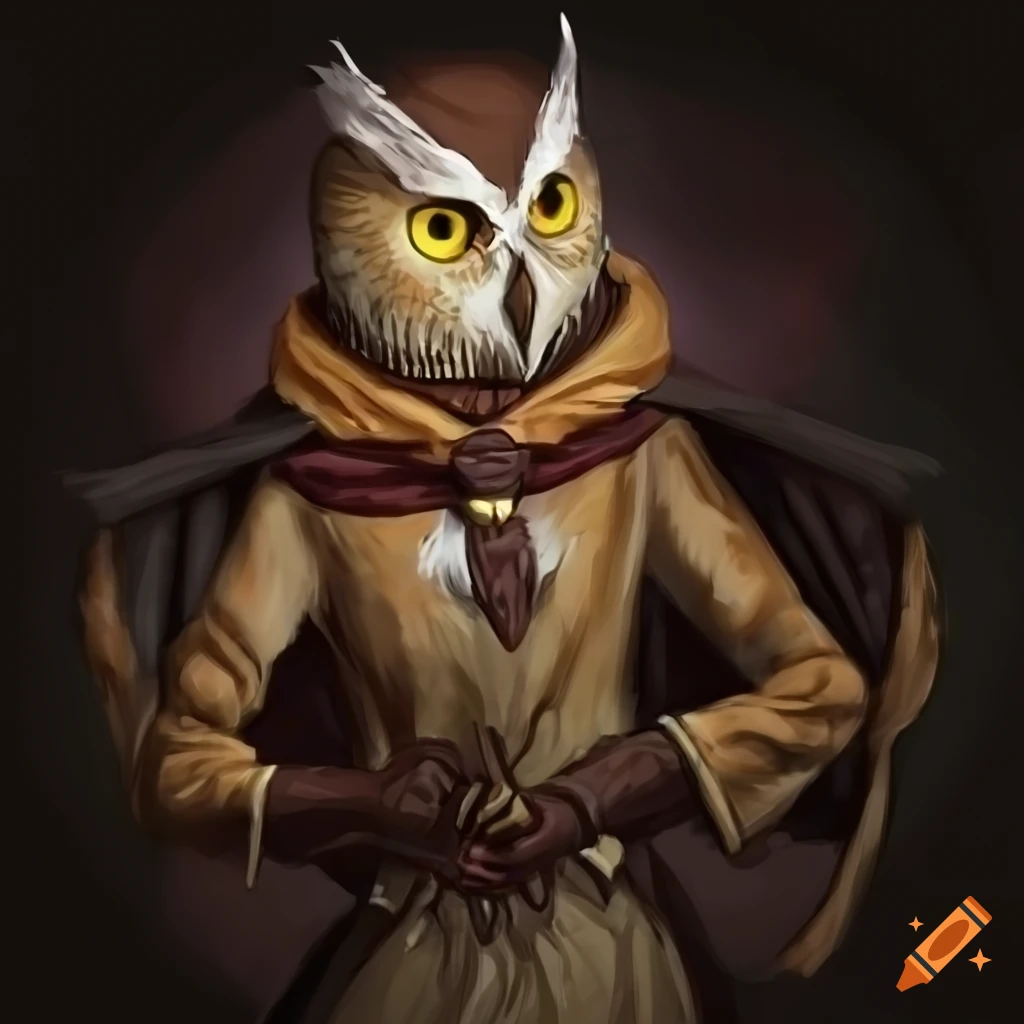 Humanoid owl merchant character on Craiyon