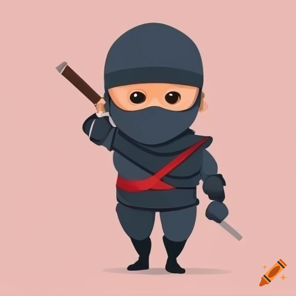 Friendly ninja with big eyes and cheerful grin in a minimalistic ...