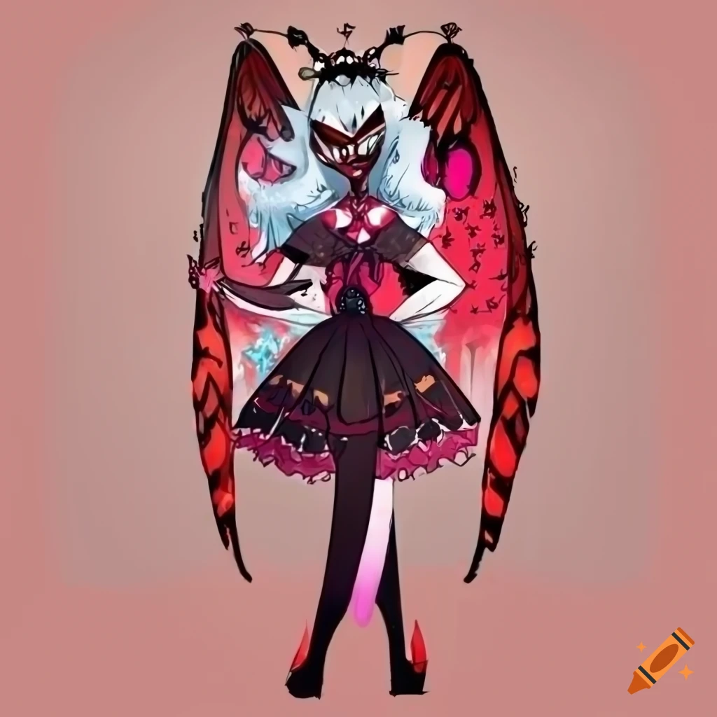 Monarch butterfly demon female character in a 1940s folk style dress ...